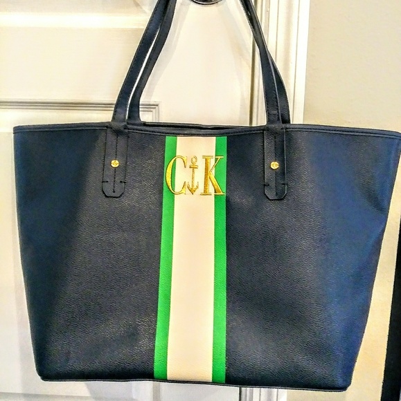 C. Wonder | Bags | C Wonder Navy Green Striped Monogram Tote Bag Purs ...